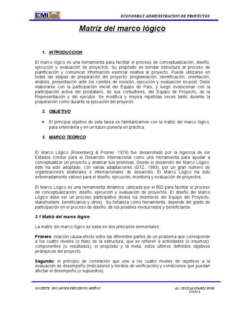 Matriz Del Marco Logico | PDF | Evaluación | Diseño