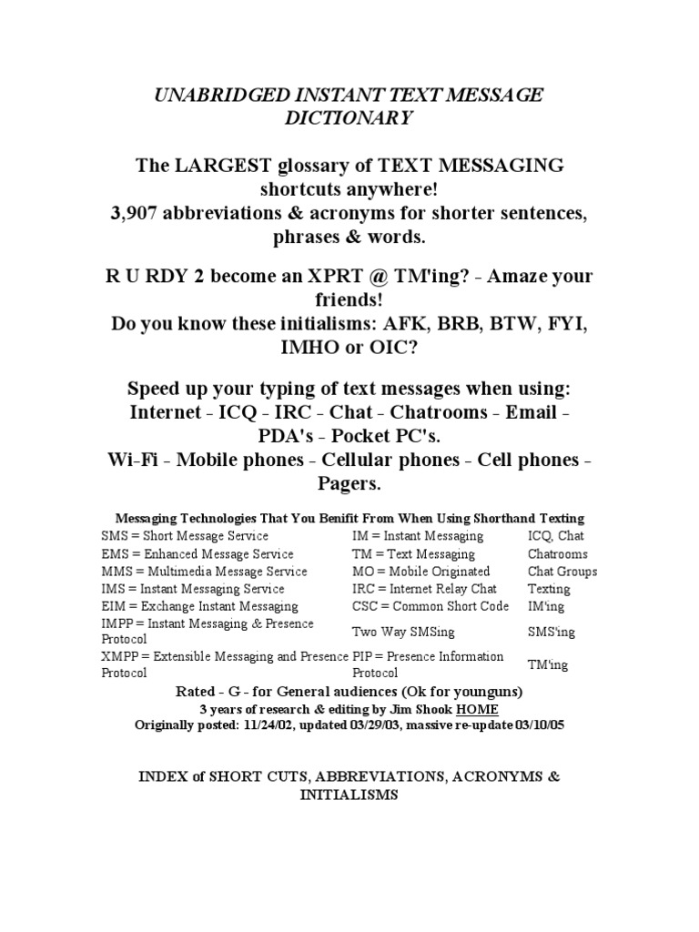 Text Message Dictionary | PDF