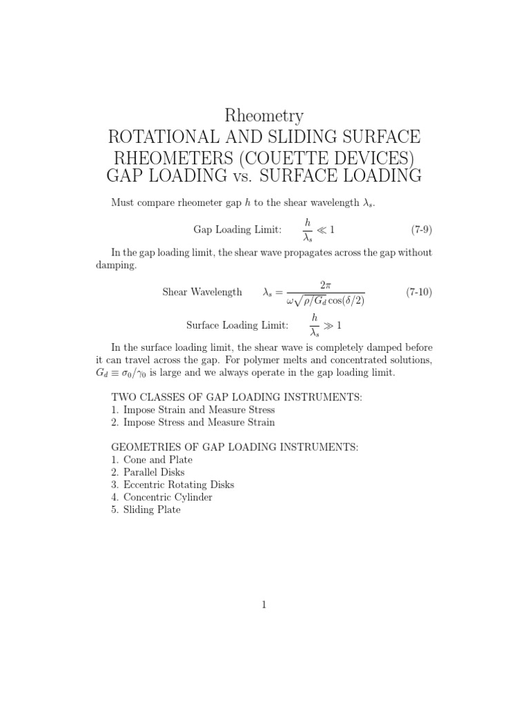 Rheometry Rotational and Sliding Surface Rheometers (Couette Devices ...