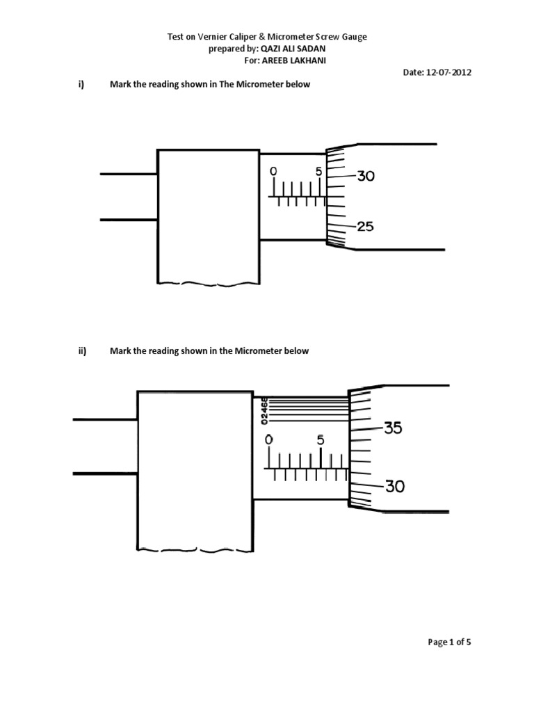 Vernier Micrometer Reading Test