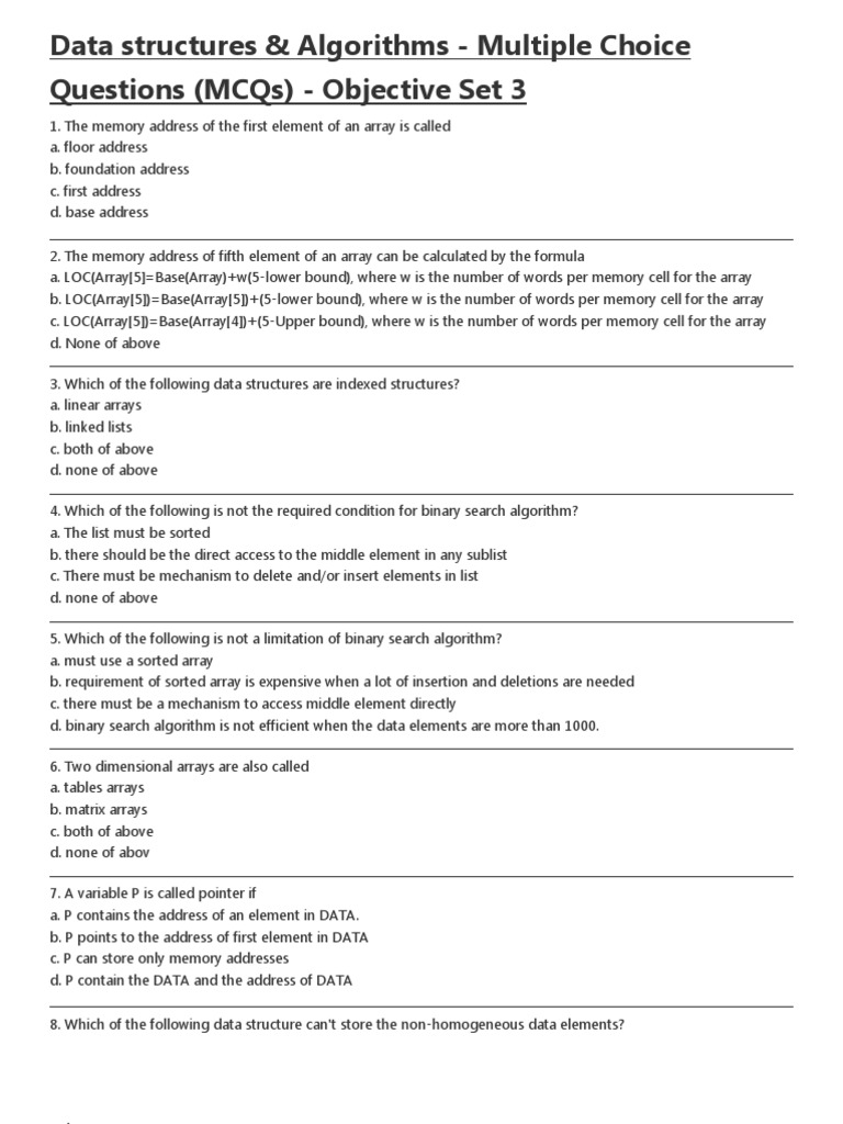 Data Structures & Algorithms - Multiple Choice Questions (MCQS ... Data Structures & Algorithms - Multiple Choice Questions (MCQS ...