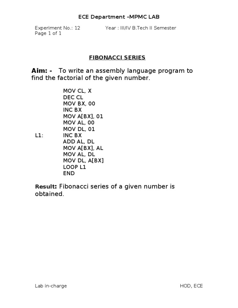 ECE MPMC Lab: Fibonacci Series | PDF | Computers