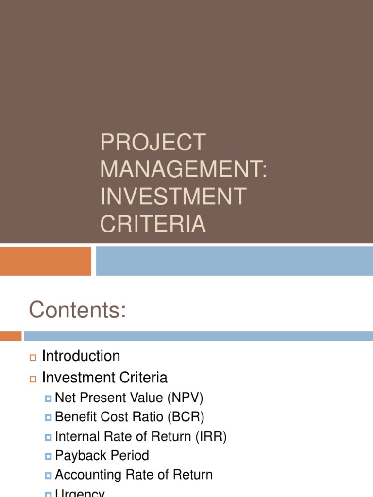 Project Management Investment Criteria Guide | PDF | Internal Rate Of ...