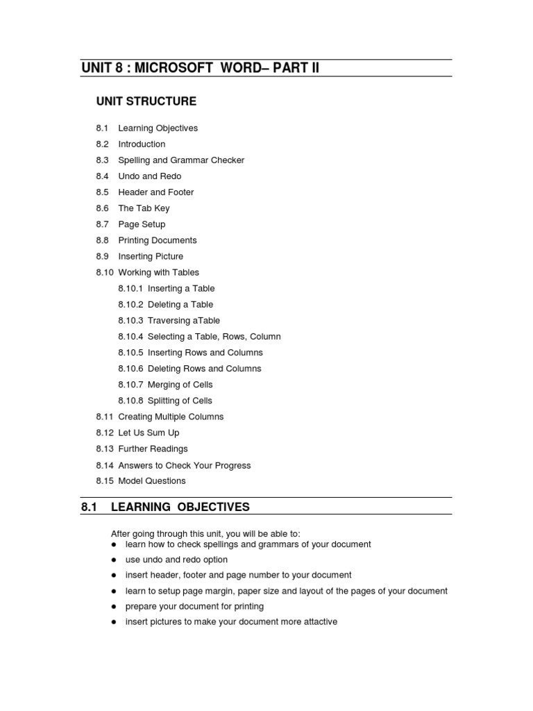 Unit 8 MICROSOFT WORD - PART II | PDF | Tab (Gui) | Microsoft Word