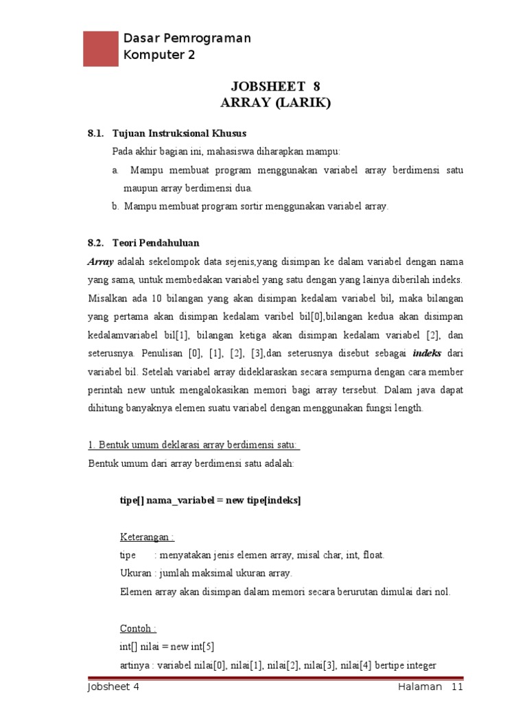 Jobsheet 8 Pemrograman Java | PDF