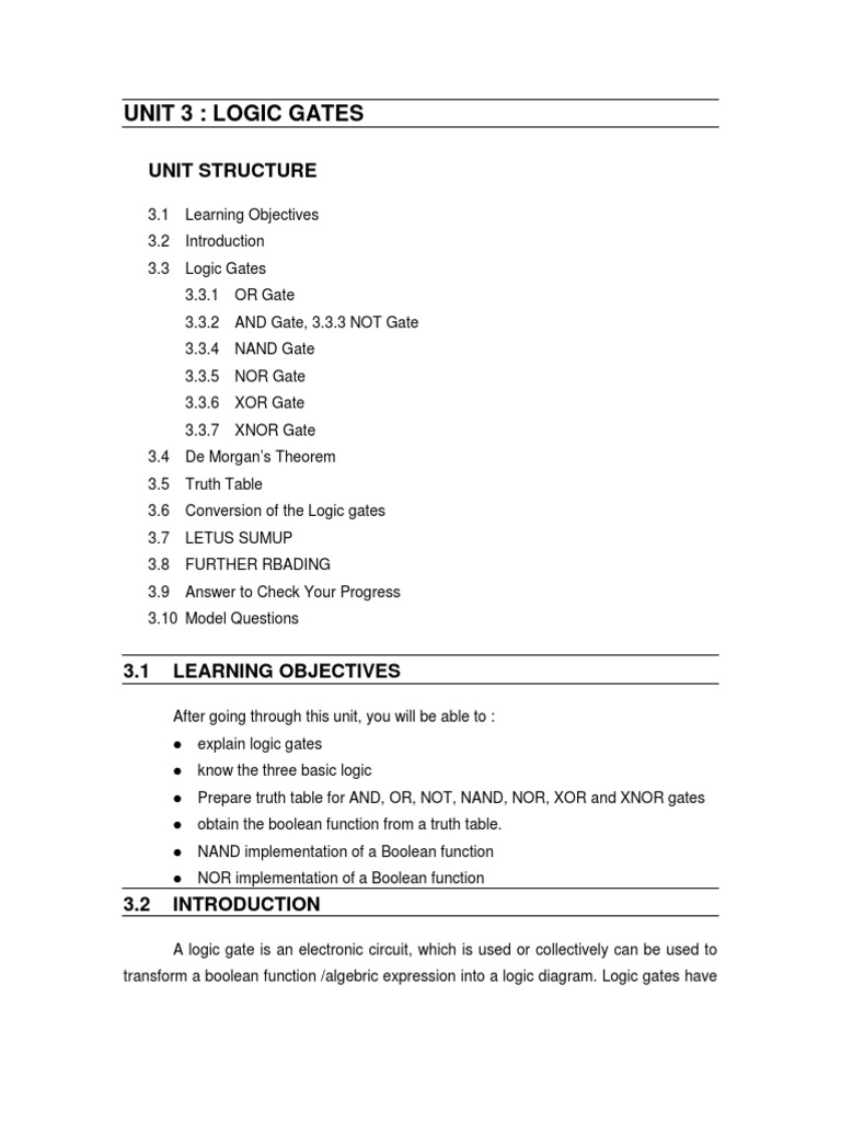 Unit 3 Logic Gates | PDF | Logic Gate | Boolean Algebra