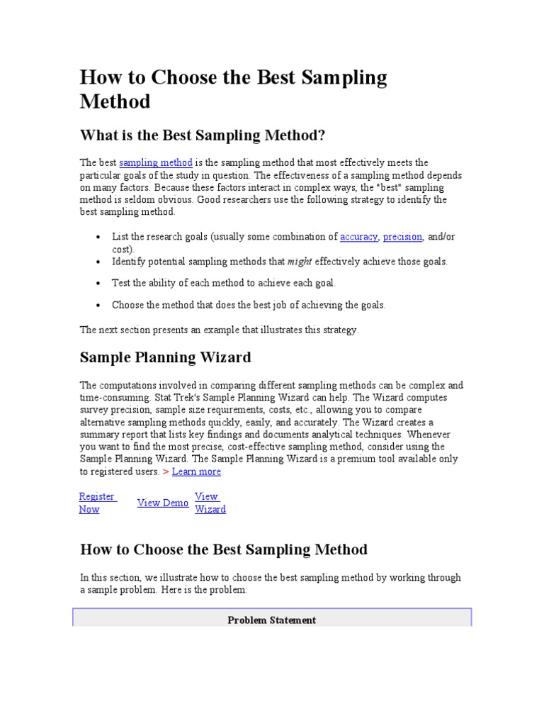 How To Choose The Best Sampling Method | PDF | Sampling (Statistics ...