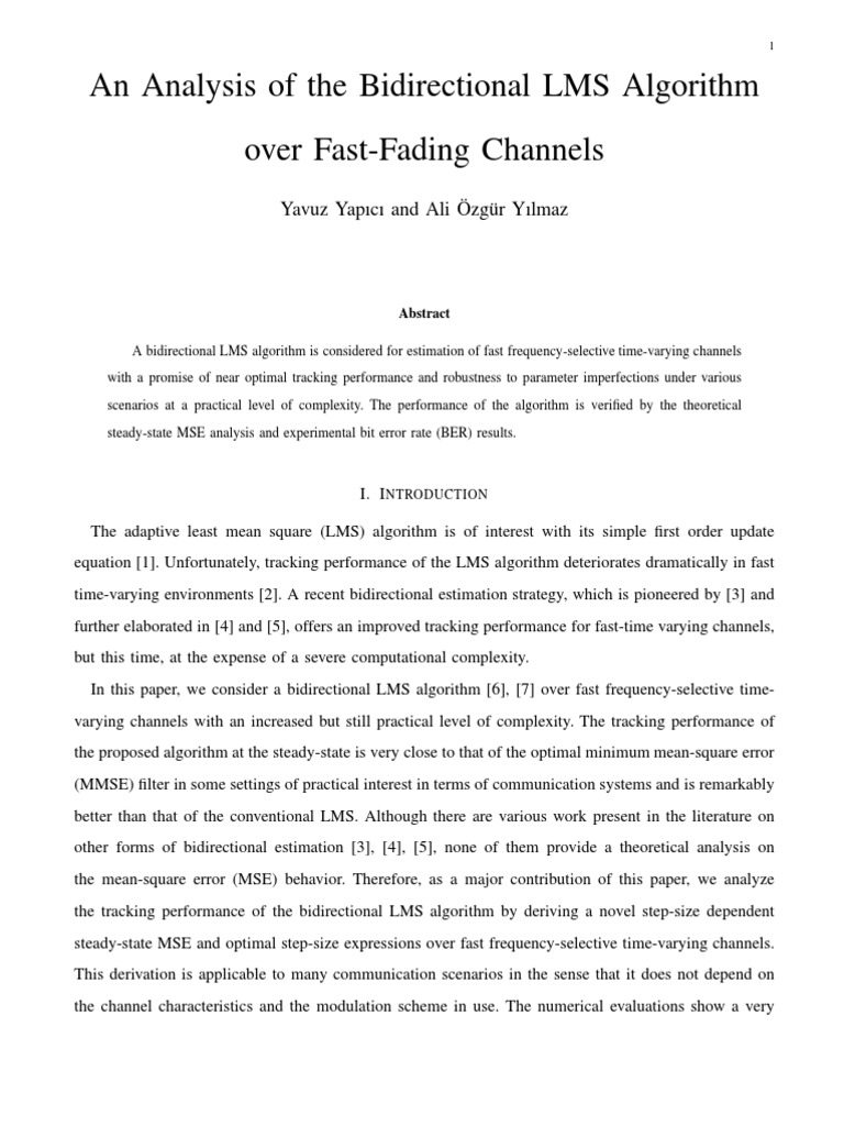 Bidirectional LMS Analysis PDF | PDF | Mean Squared Error | Signal To Noise Ratio