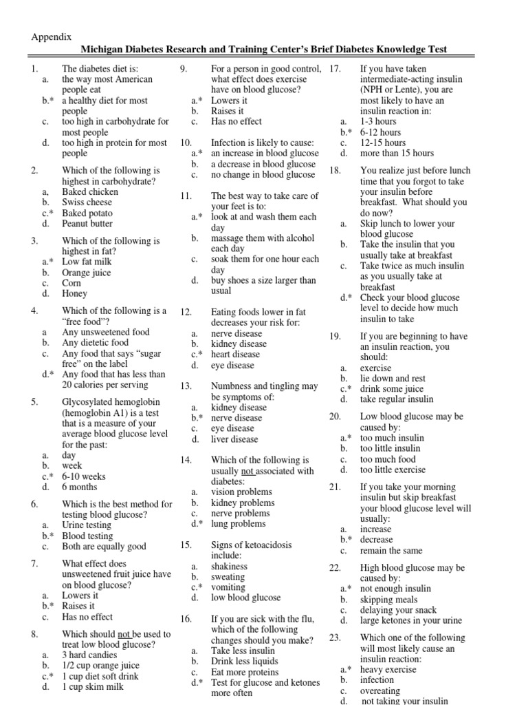 Diabetes Knowledge Test | PDF | Diabetes Mellitus | Insulin