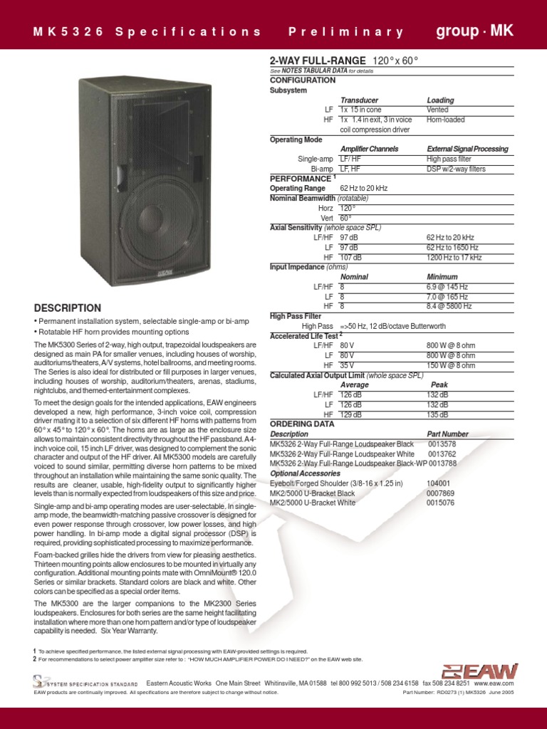 EAW MK5326 - Specs - Rev1 | PDF | Loudspeaker | Sound