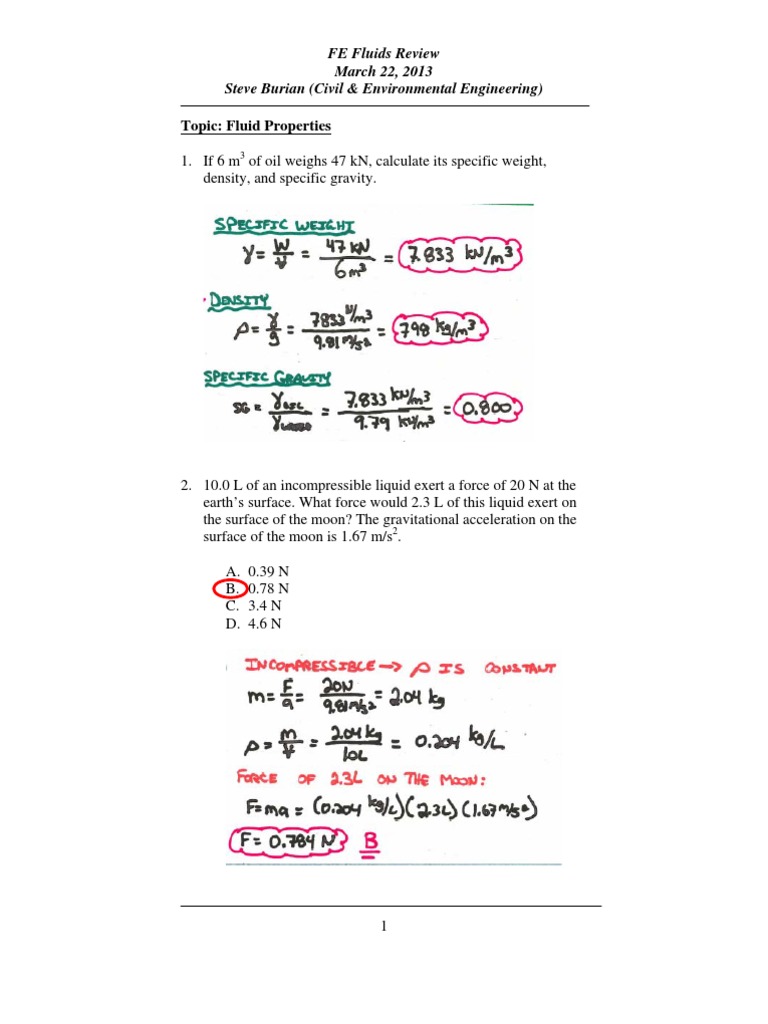 Fe Review Fluids Practice Problems Spring 2013 | PDF | Reynolds Number ...