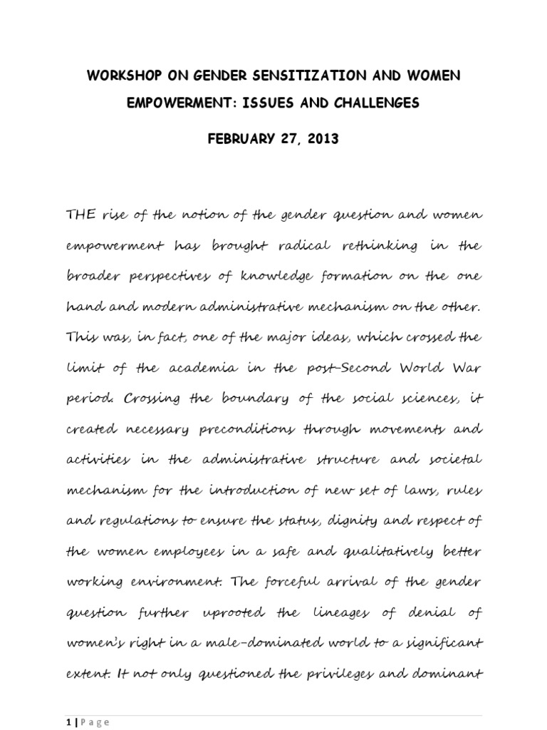 Workshop On Gender - Concept Note | PDF | Empowerment | Gender