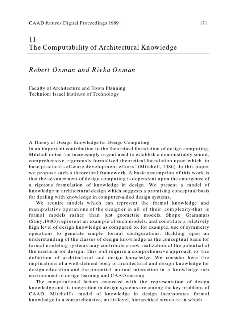 11 The Computability of Architectural Knowledge: Robert Oxman and Rivka ...