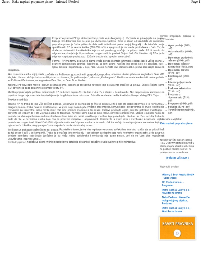 Savet - Kako Napisati Propratno Pismo - Infostud - Poslovi | PDF