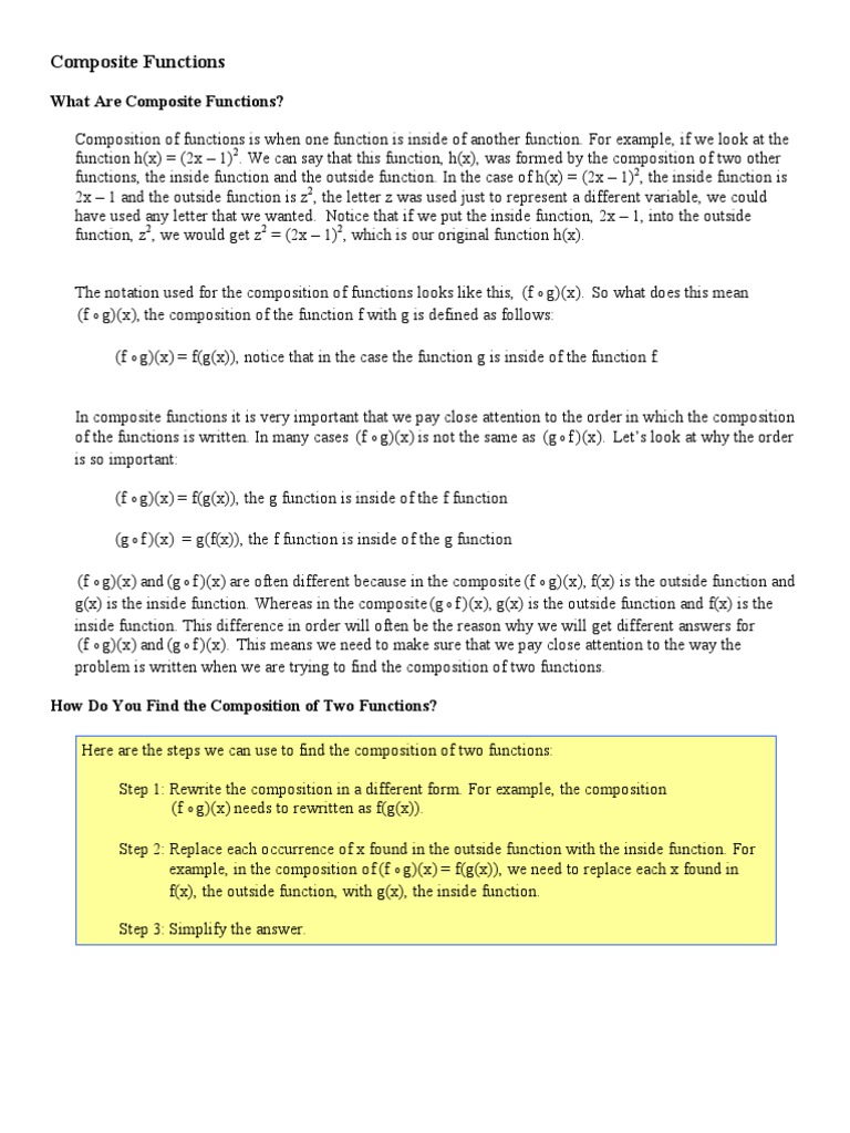 Composite Functions Intro | PDF | Function (Mathematics) | Mathematical ...