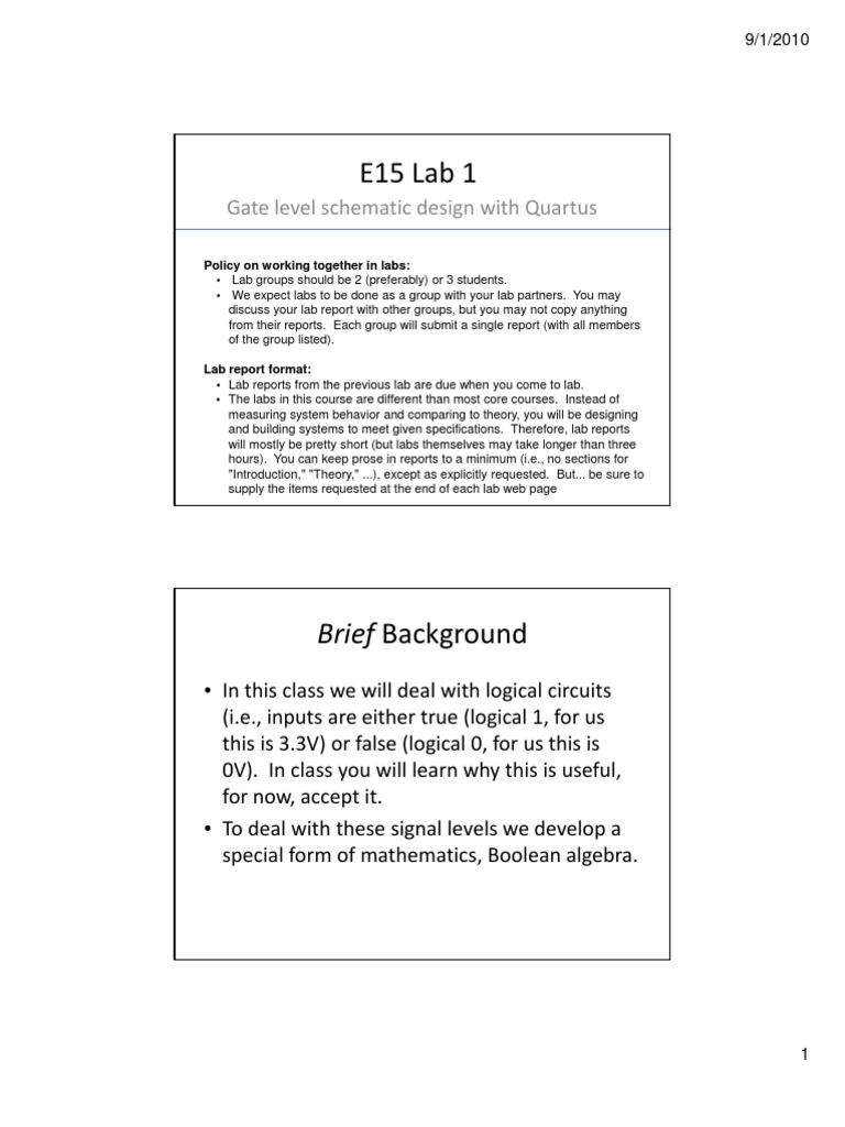 Gate Level Design with Quartus Lab Guide | PDF | Boolean Algebra ...