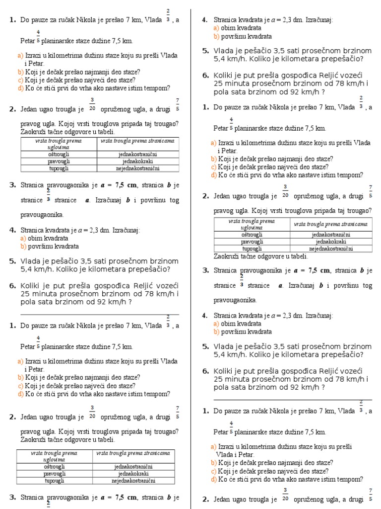 Tekstualni Zadaci - 6 Razred | PDF