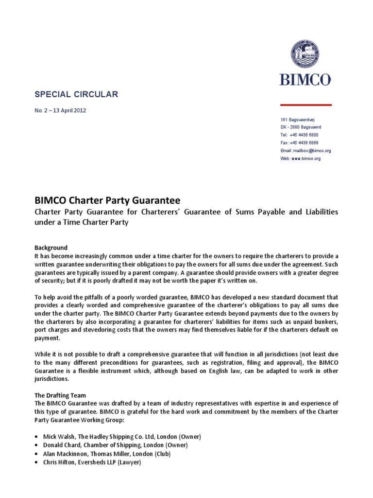 BIMCO Circular On Chater Party Guarantee PDF | PDF | Guarantee ...