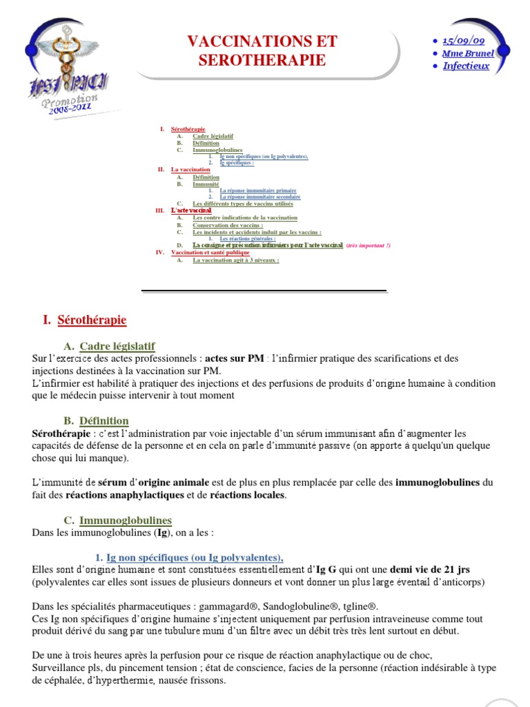 05 Vaccinations Et Serotherapie | PDF | Vaccination | Système immunitaire