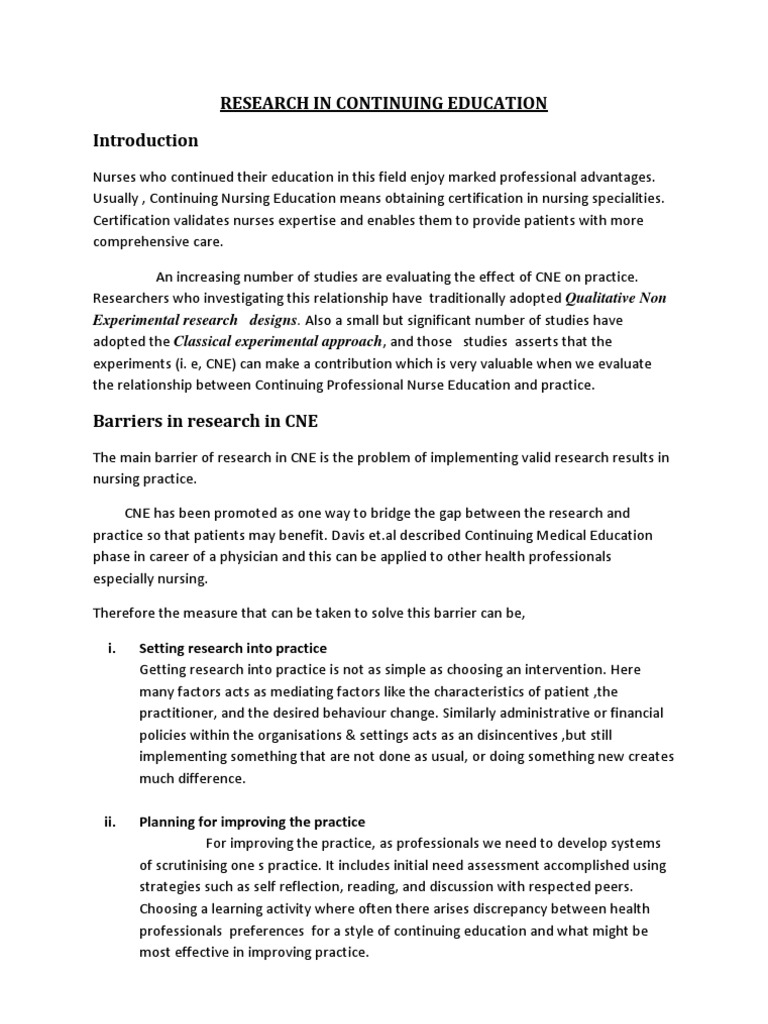 Research on Continuing Nursing Education | PDF | Nursing | Health ...