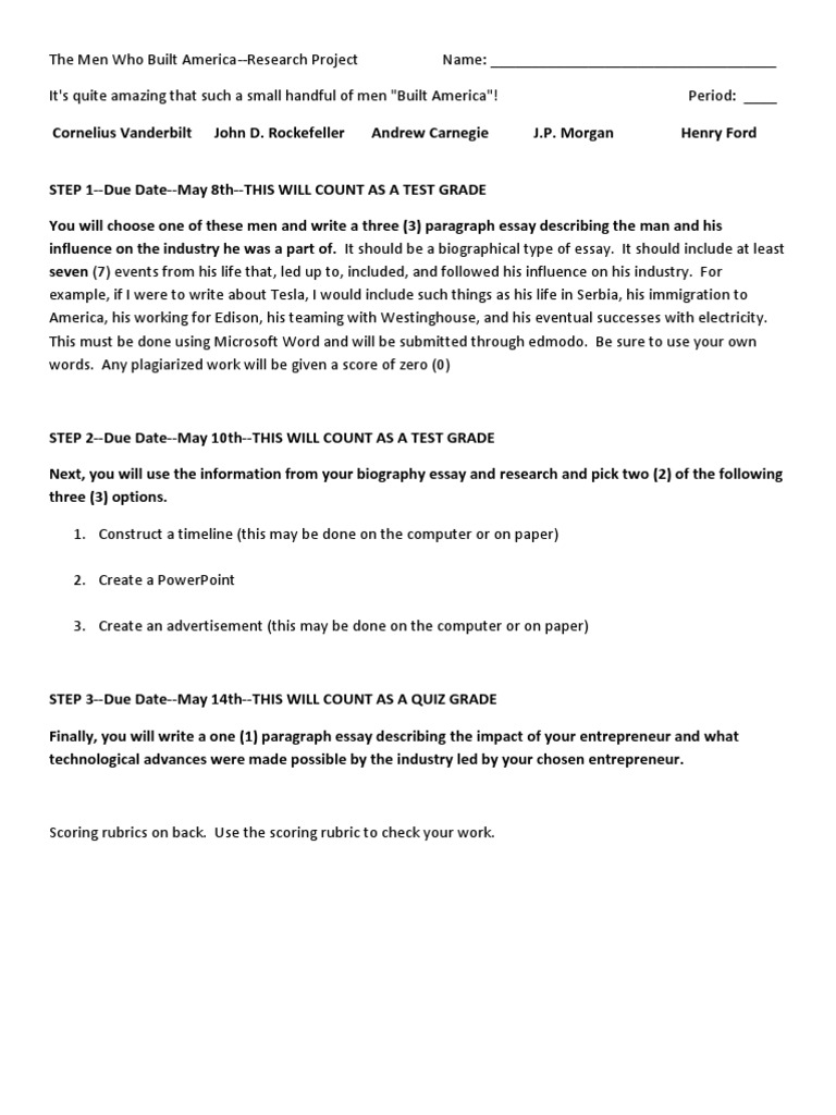 The Men Who Built America Follow-Up Project | PDF | Business