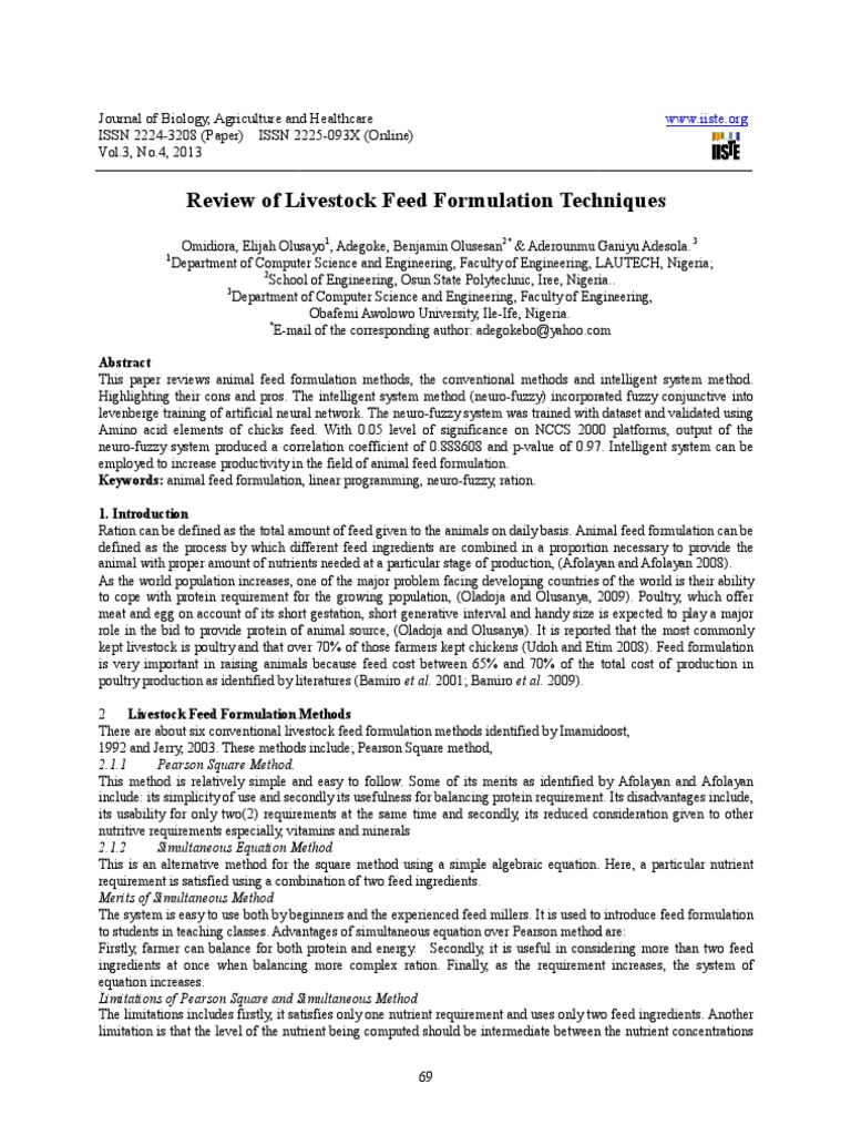 Review of Livestock Feed Formulation Techniques | PDF | Mathematical ...