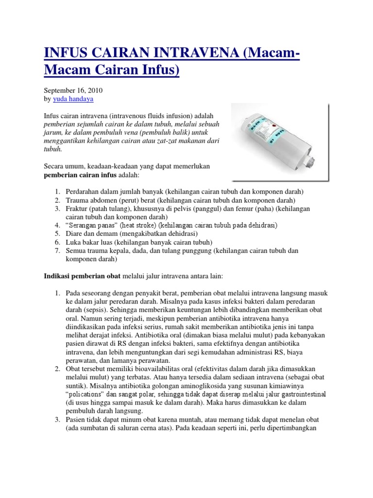 Macam Macam Cairan Infus Dan Indikasi | PDF