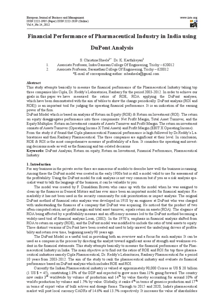 Dupont Analysis of Pharma Companies | PDF | Return On Equity | Equity ...