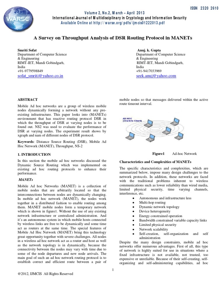 A Survey On Throughput Analysis Of Dsr Routing Protocol In Manets Pdf Routing Wireless Ad