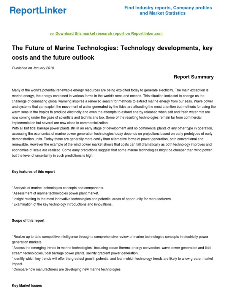 The Future of Marine Technologies Technology Developments Key Costs and ...