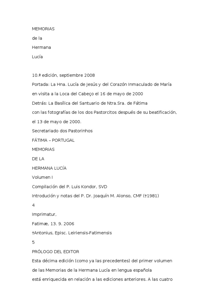 Memorias De La Hermana Lucia Fatima P Luis Kondor Pdf