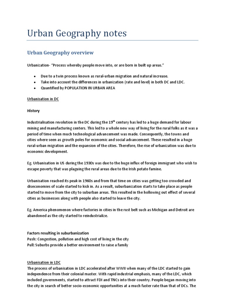 Urban Geography Notes | PDF | Urbanization | Urban Sprawl
