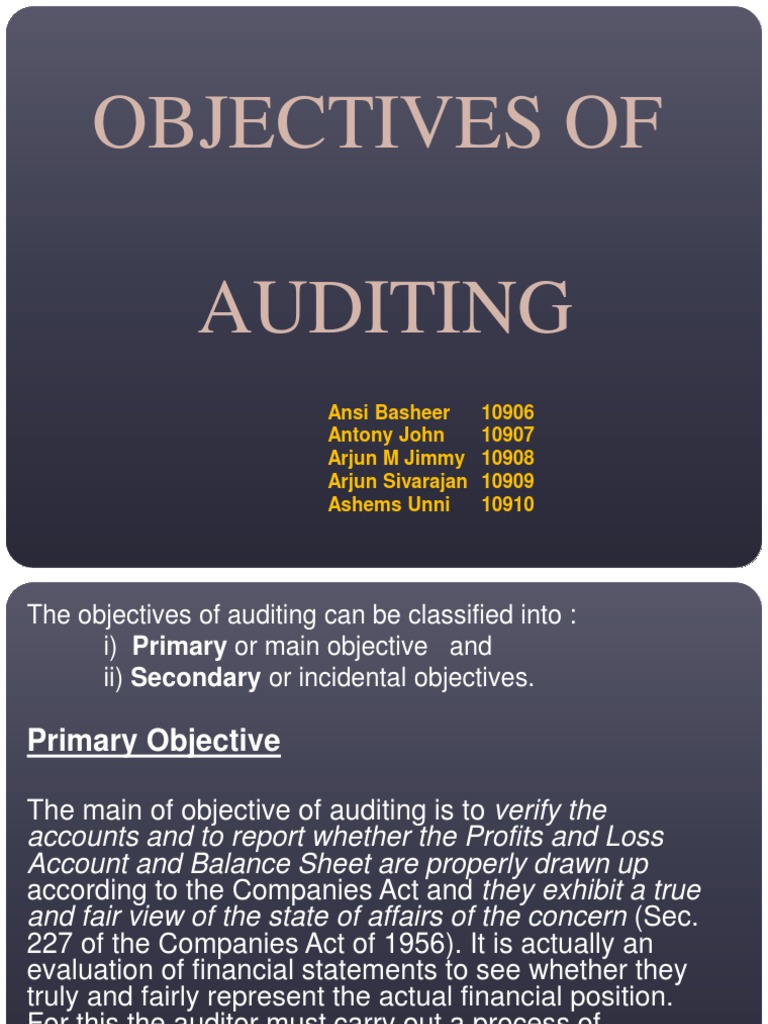 Objectives of Auditing | Debits And Credits | Audit