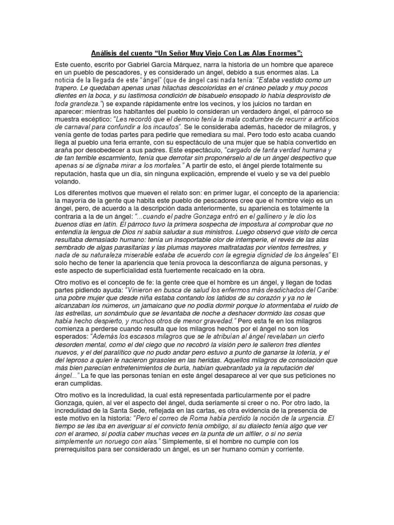 Un Senor Muy Viejo Con Unas Alas Enormes Análisis Del Cuento | PDF ...