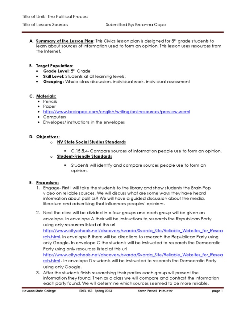 Edel453 Spring2013 Unit 4 Lesson 4 Breanna Cape | PDF | Lesson Plan ...