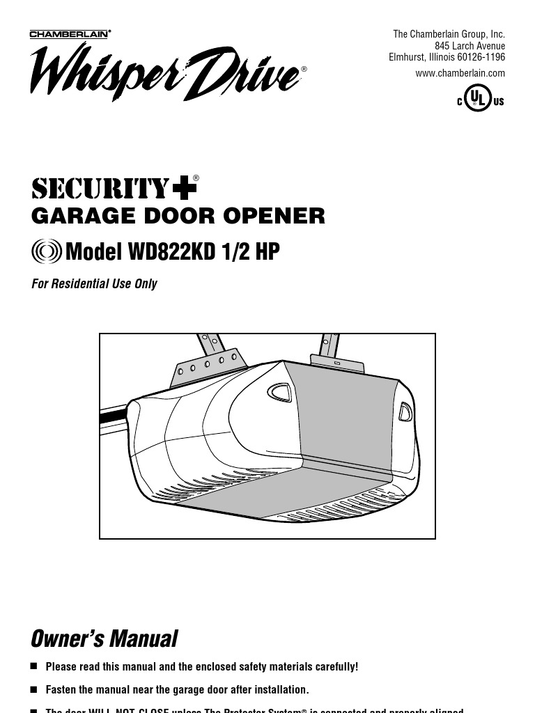 Chamberlain WD822KD Garage Door Opener | PDF | Door | Screw