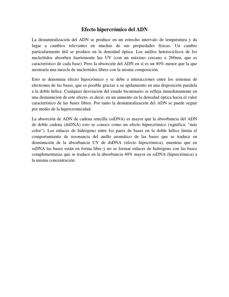 Efecto hipercrómico en ADN y UV | PDF