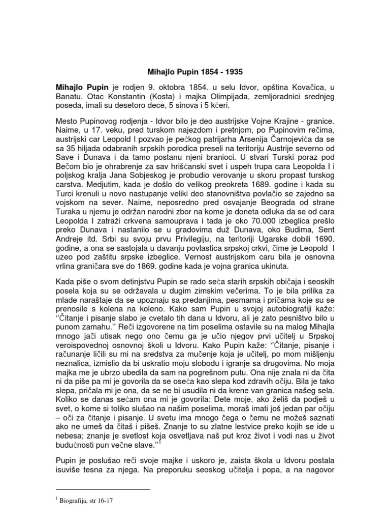 Biografija Mihajla Pupina SR | PDF