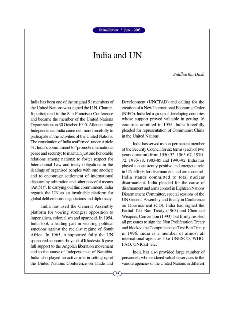 India's Role in the United Nations and Prospects for Gaining a ...