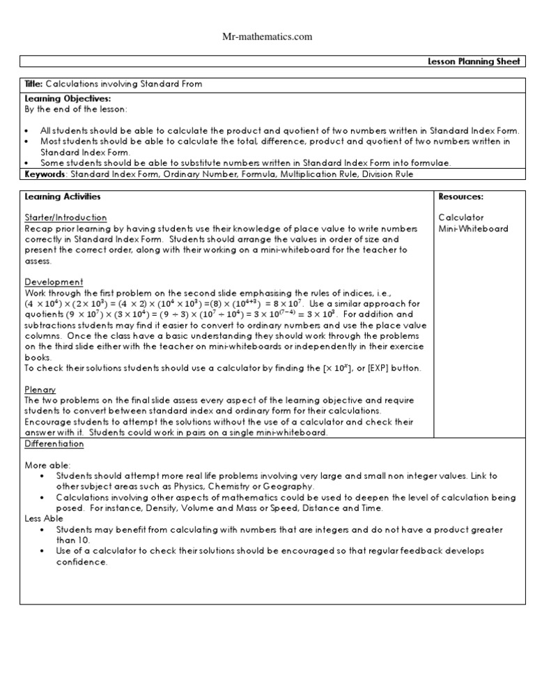 Lesson Plan Stand Form Calc | PDF | Index Of A Subgroup | Calculator