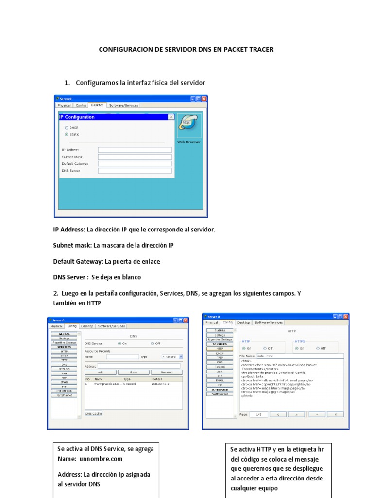 Configuracion de Servidor DNS en Packet Tracer | PDF