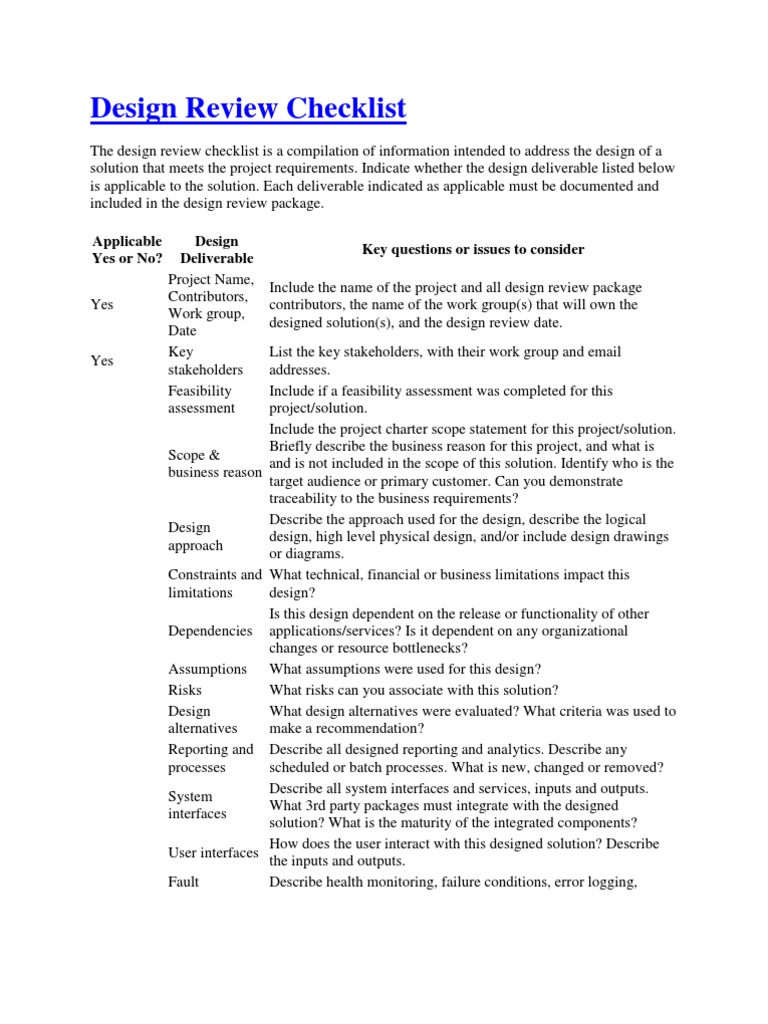 Design Review Checklist | PDF | Usability | Feasibility Study