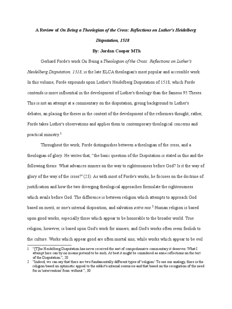 A Review of "On Being A Theologian of The Cross" by Gerhard Forde | PDF ...