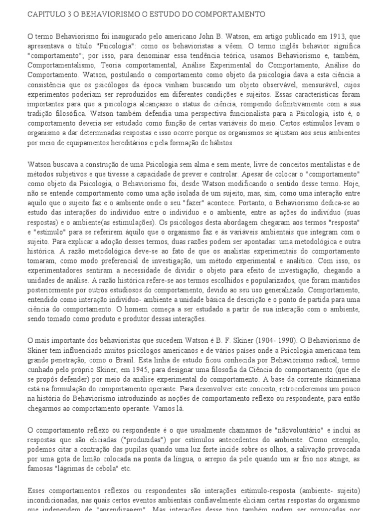 Capitulo 3 o Behaviorismo o Estudo Do Comportamento de Ana Bock | PDF | Behaviorismo | Comportamento