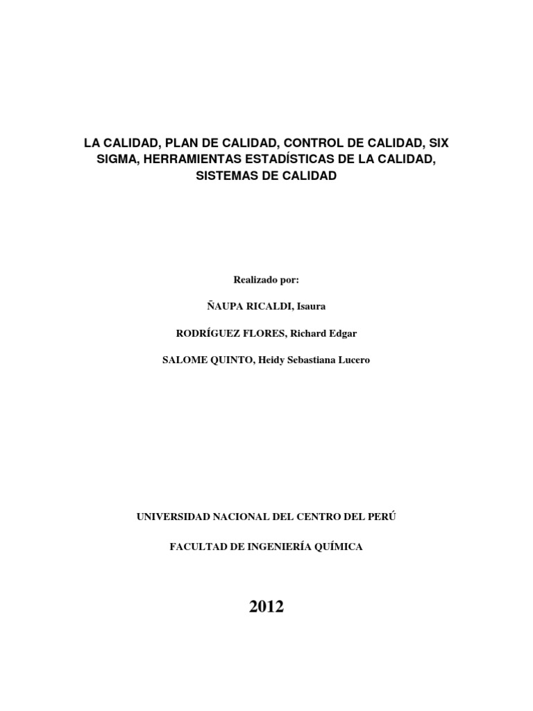 Informe de Control de Calidad | PDF | Six Sigma | Calidad (comercial)