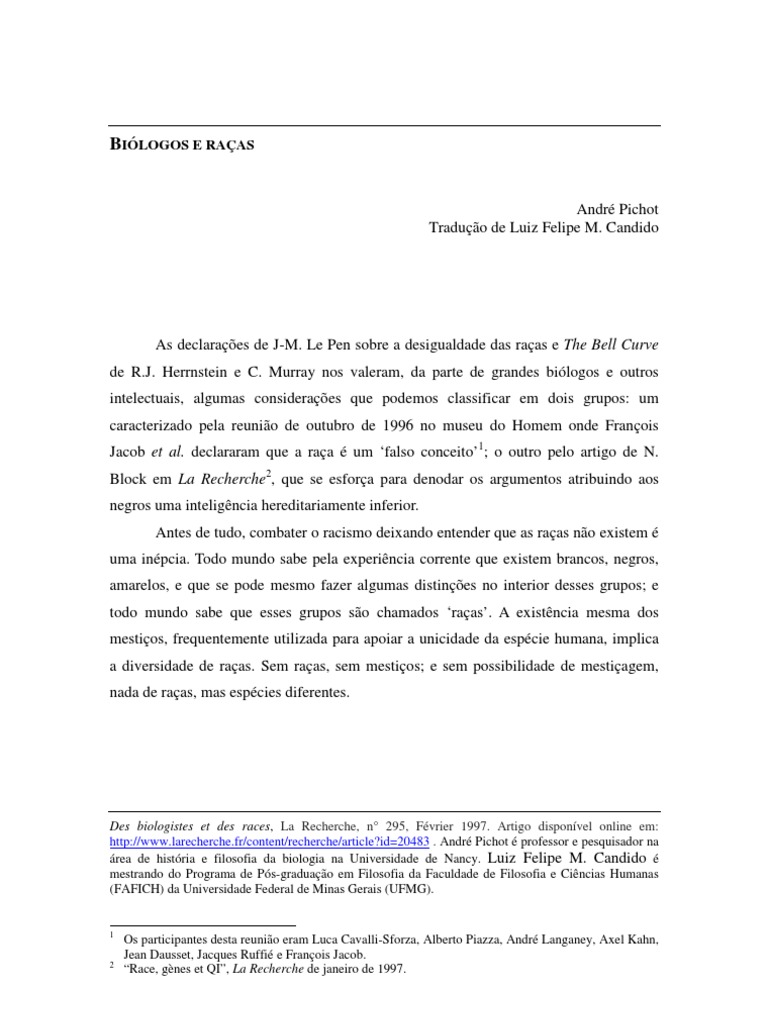 André Pichot - Biólogos e Raças | PDF | Raça (categorização humana ...