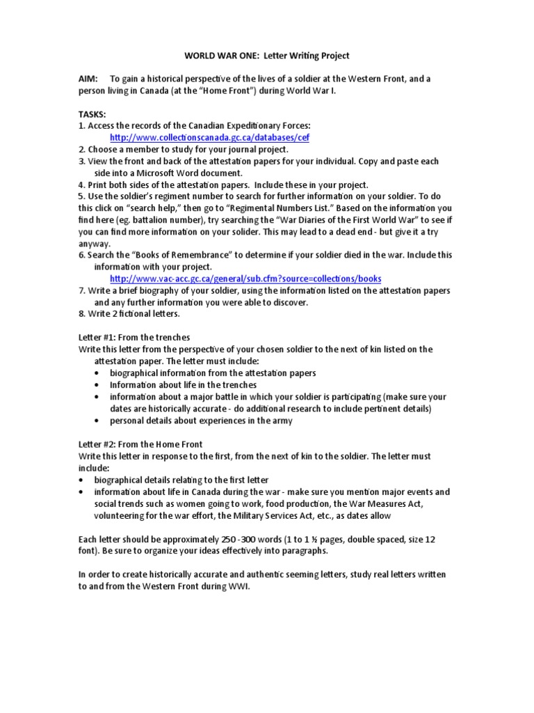 CHC2D Letter Writing Project | PDF | World War I | Biography