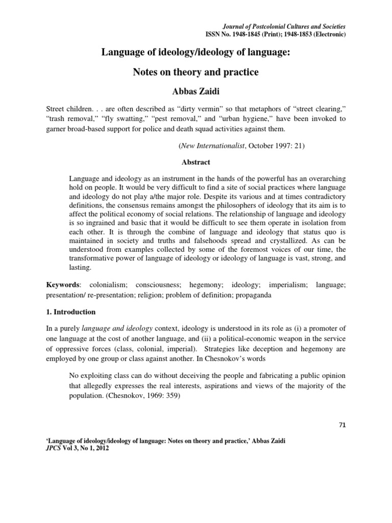 Language of Ideology-Ideology of Language-Notes On Theory and Practice ...