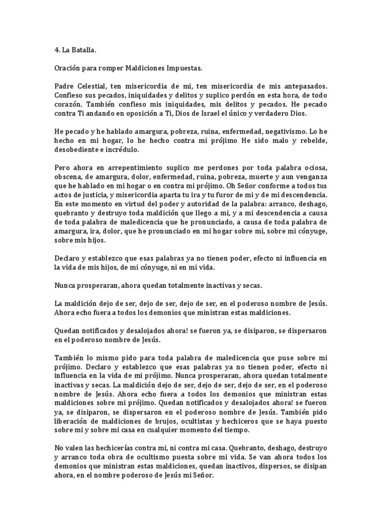 Oracion para Romper Maldiciones Impuestas PDF | PDF | Pecado | Creencia ...