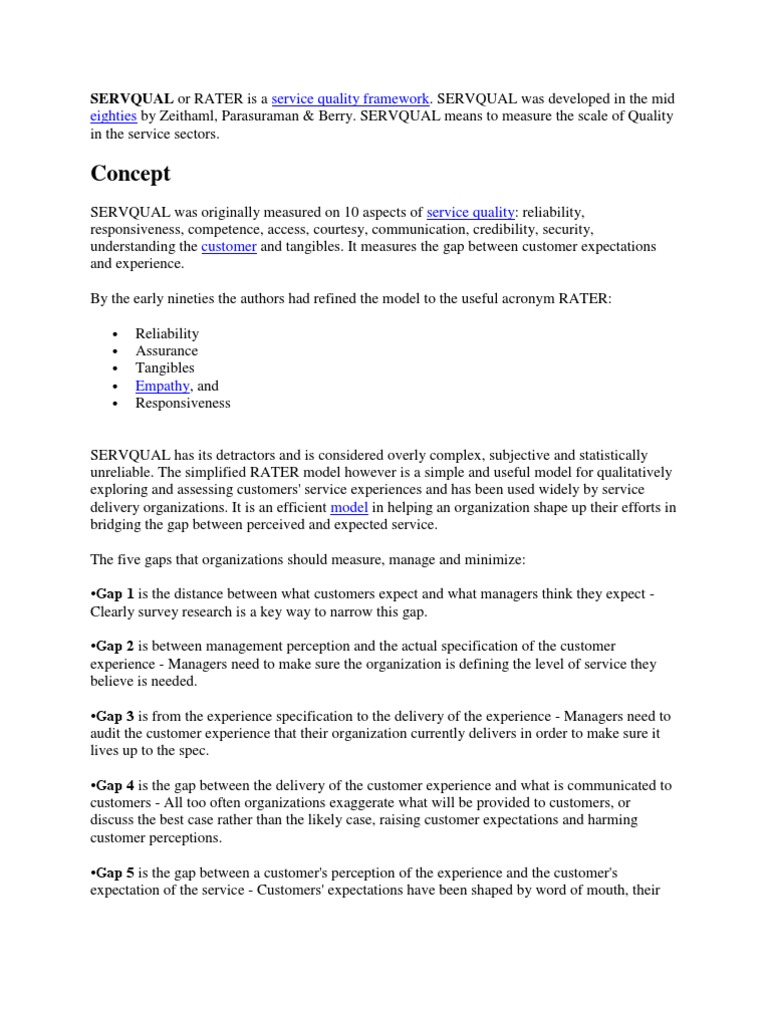 SERVQUAL or RATER Is A Service Quality Framework | PDF | Psychological ...